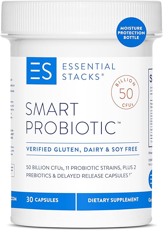 Essential Stacks Smart Probiotic - 50 Billion CFUs, 11 Probiotic ...