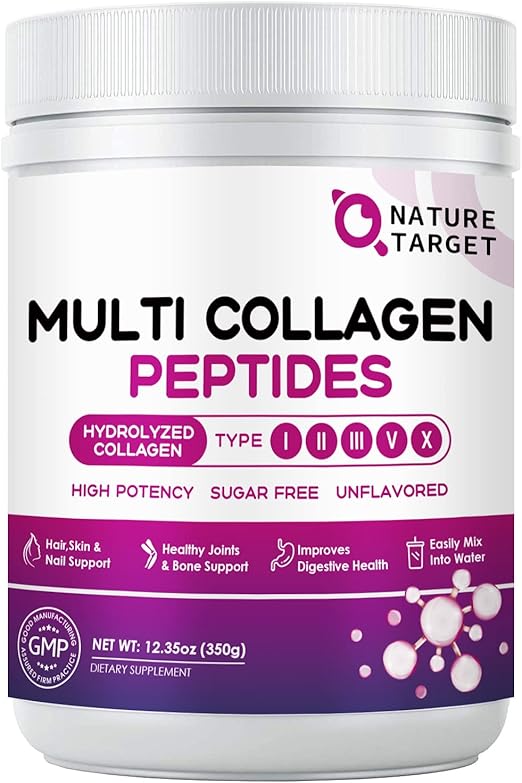 NATURE TARGET Multi Collagen Peptides Powder - Type I, II, III, V, X - Hydrolyzed Collagen ...