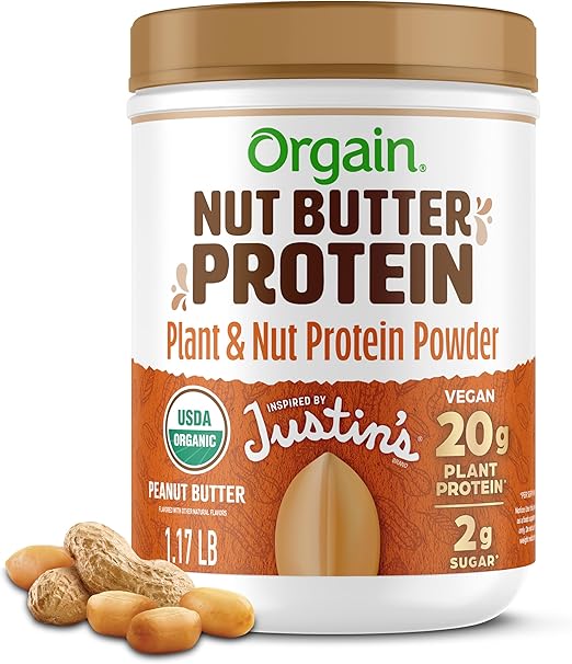 Orgain X Justin's ® Proteína en polvo de mantequilla de nuez vegana orgánica, mantequilla de ...