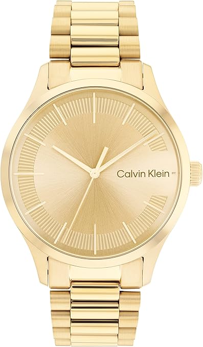 Calvin Klein Reloj unisex de pulsera de acero iónico chapado en oro y ...