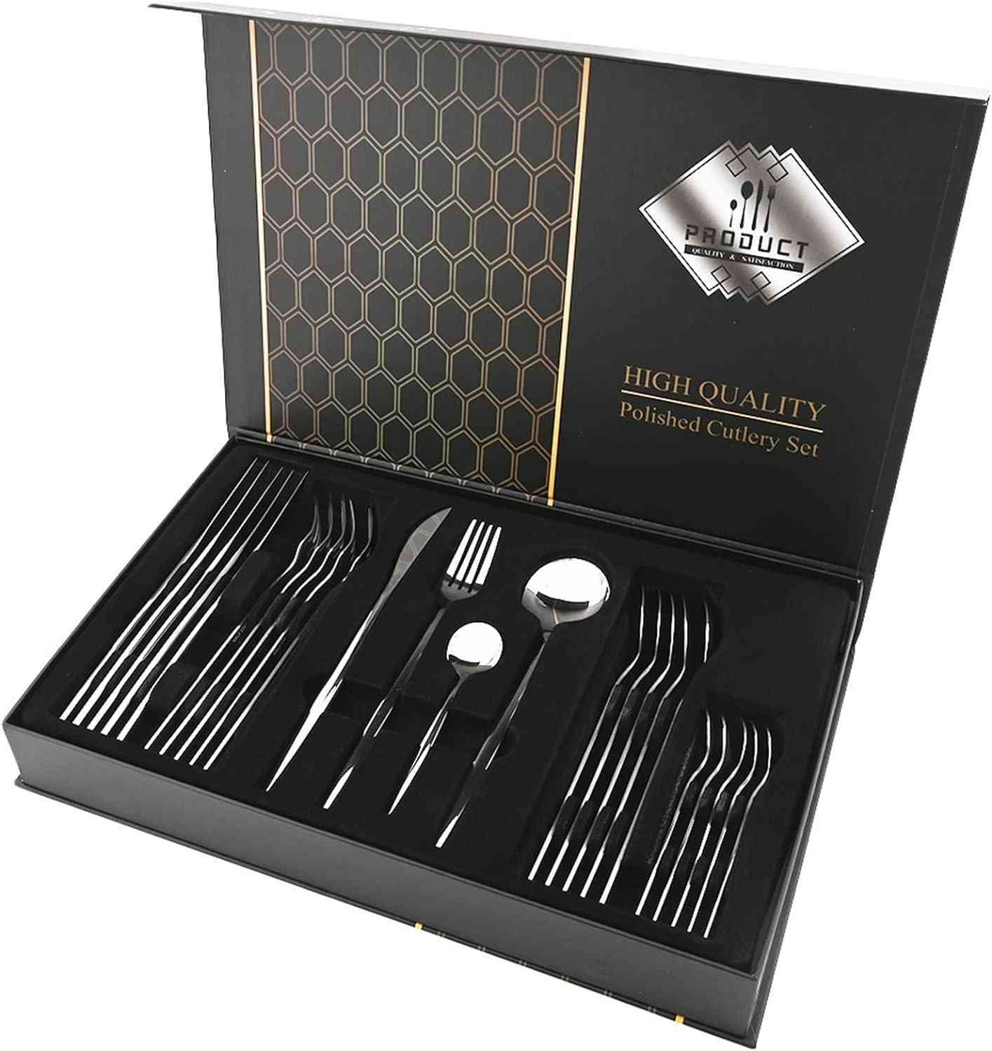 Set de cubiertos plateados: 24 piezas con caja | Mercandu